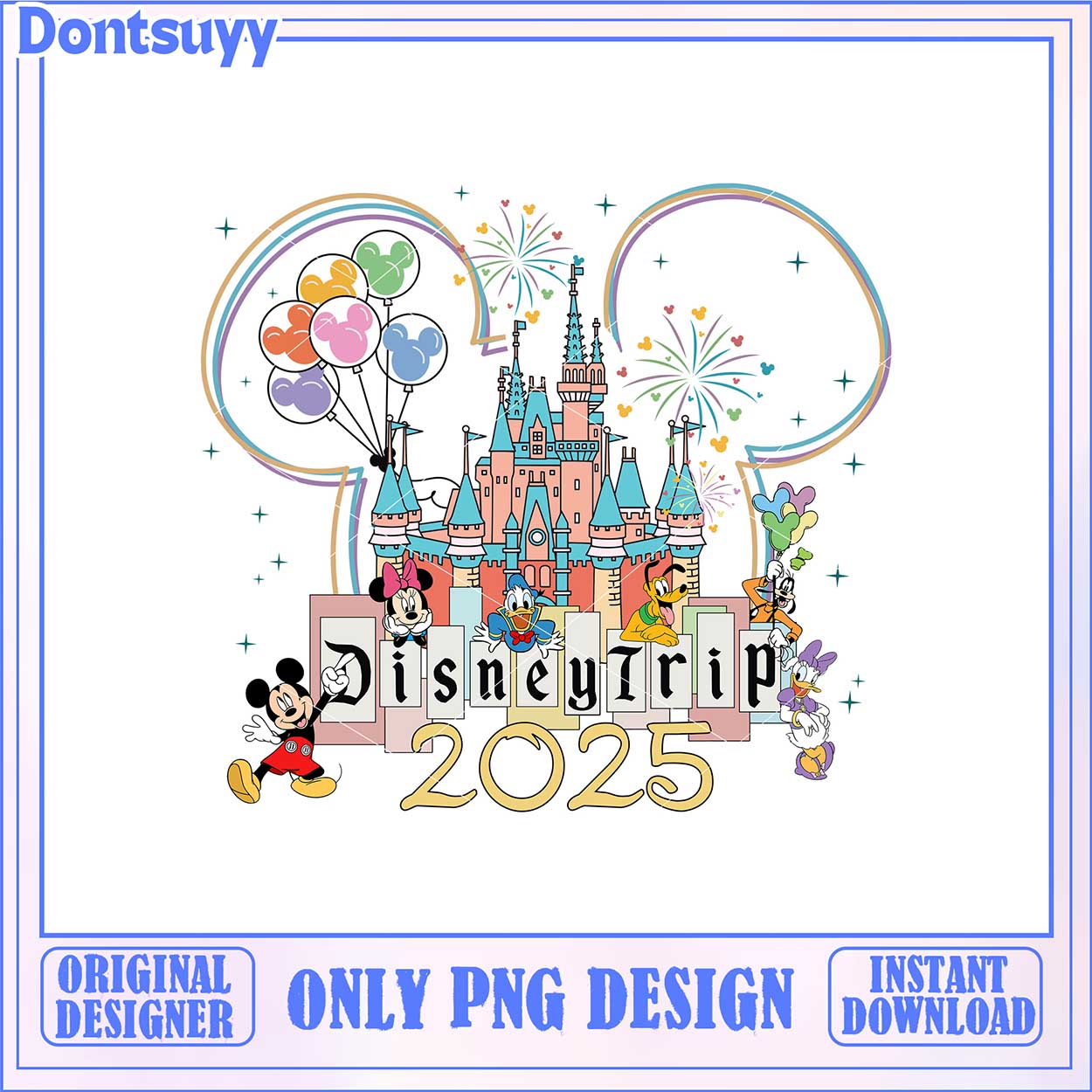 Disney Trip 2025 PNG Design with Castle and Classic Characters Download ...