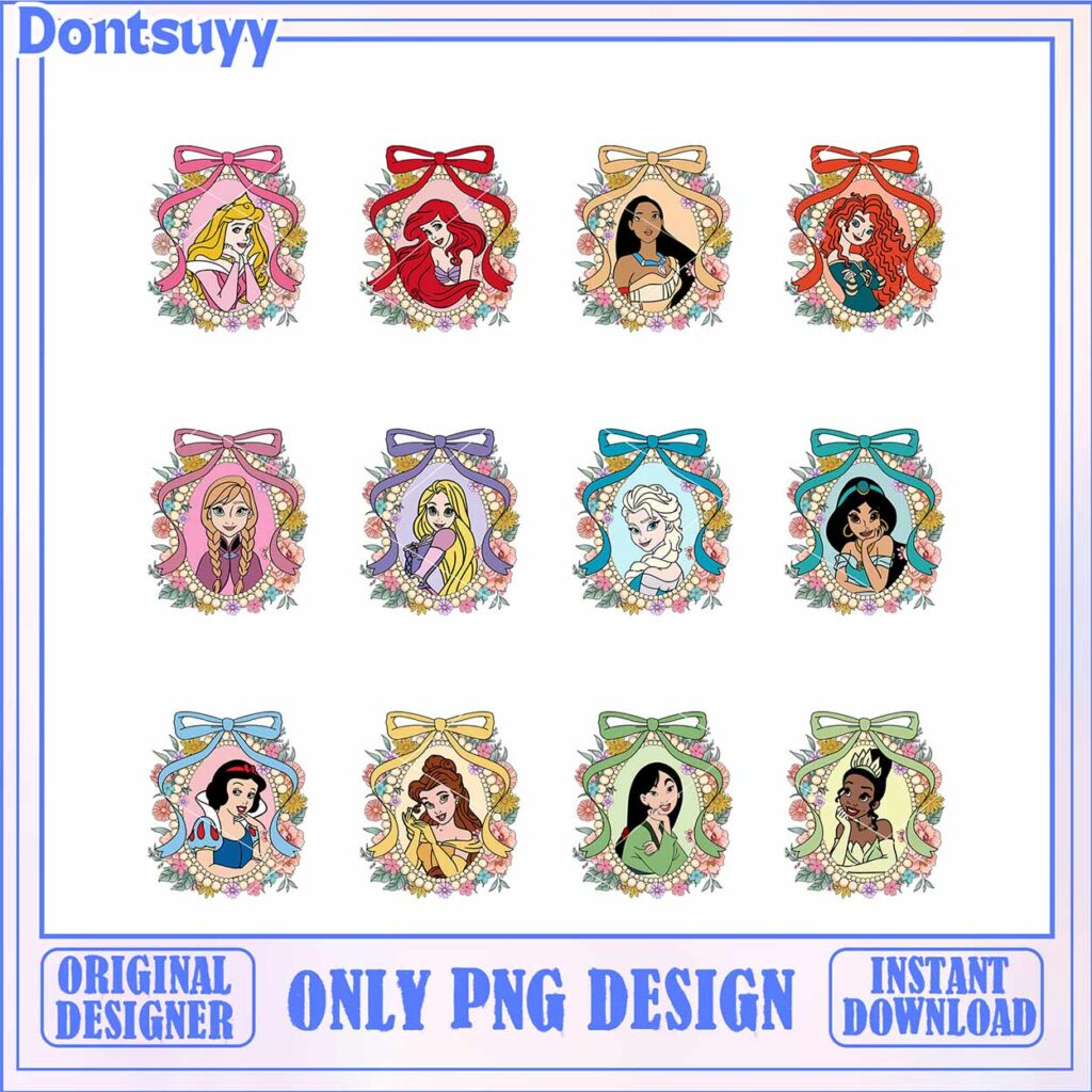Disney Princess PNG Clipart Floral Bow Design for Instant Download ...