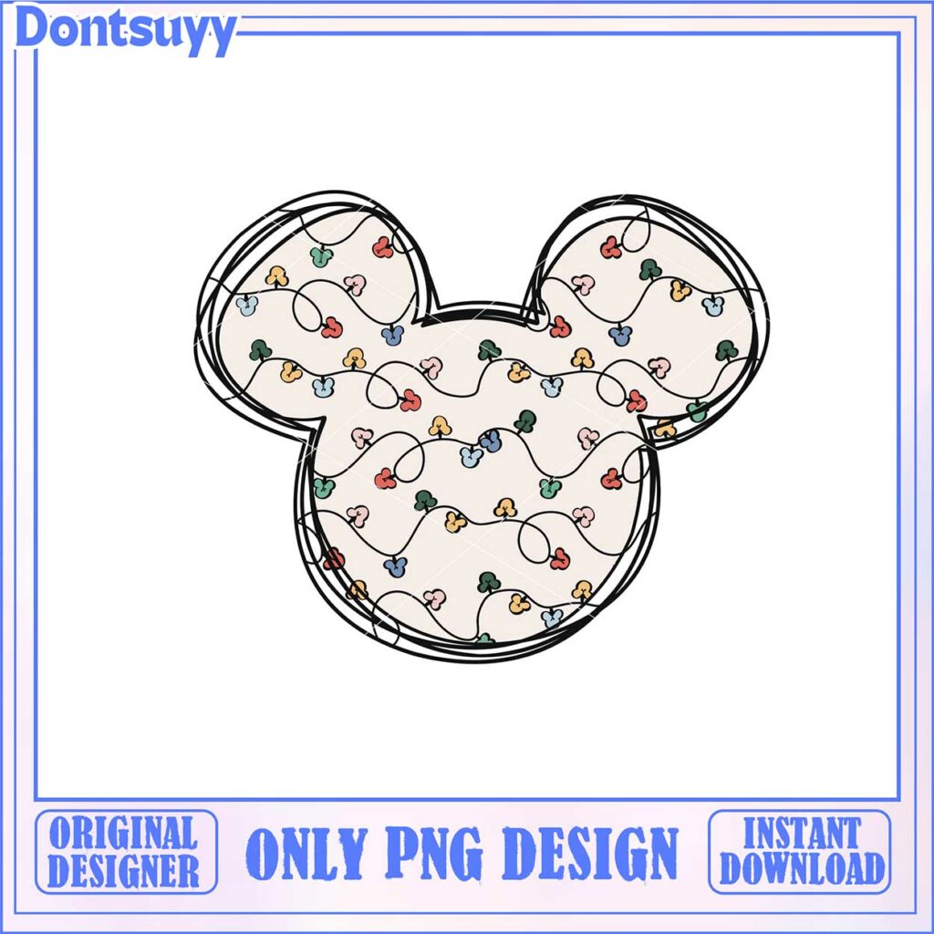 Mickey Mouse Outline PNG Design with Colorful Lights Pattern - High ...