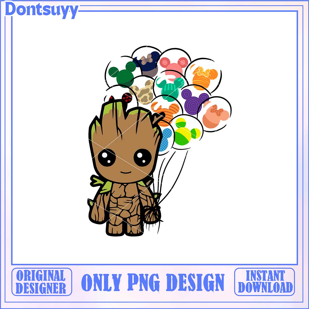 Cute Cartoon Groot with Colorful Balloons PNG Downloadable Design ...