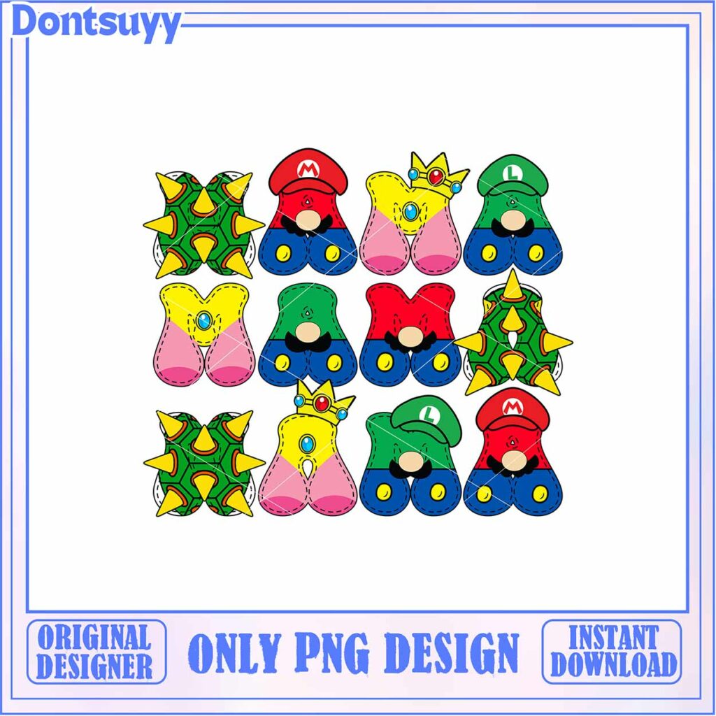 Super Mario Themed Cartoon Characters PNG Digital Download Design ...