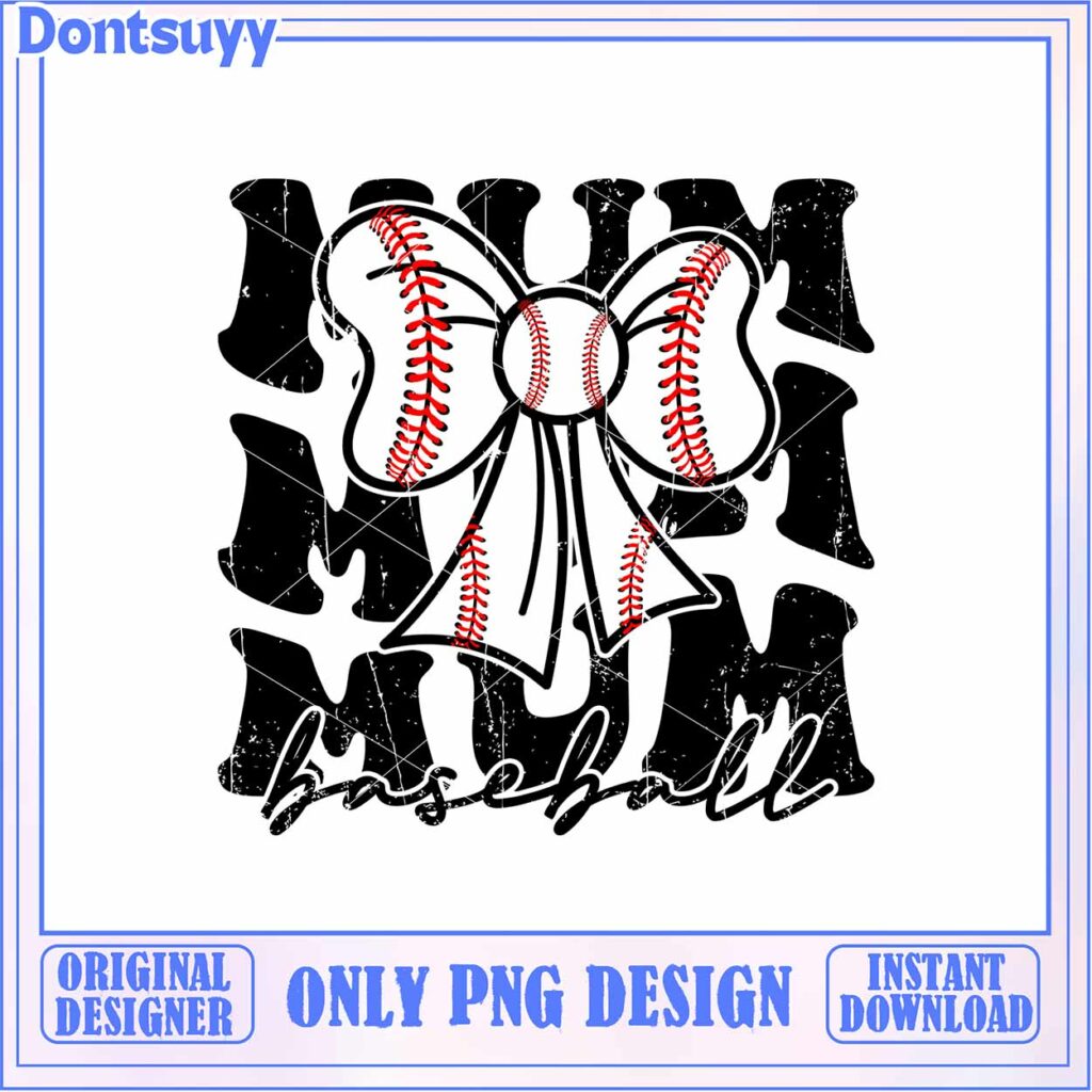 Baseball Mom Bow Graphic for Instant Download in PNG Format - High ...