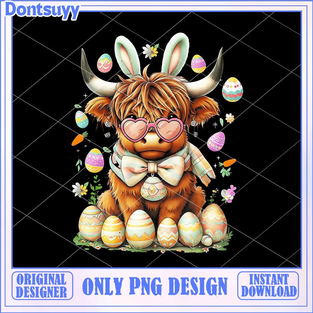 Cute Highland Cow Easter PNG Art Instant Download Design - High-quality ...