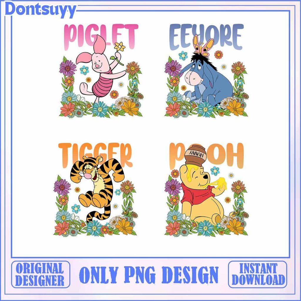 Winnie the Pooh PNG Bundle Floral Designs - High-quality SVG and PNG ...