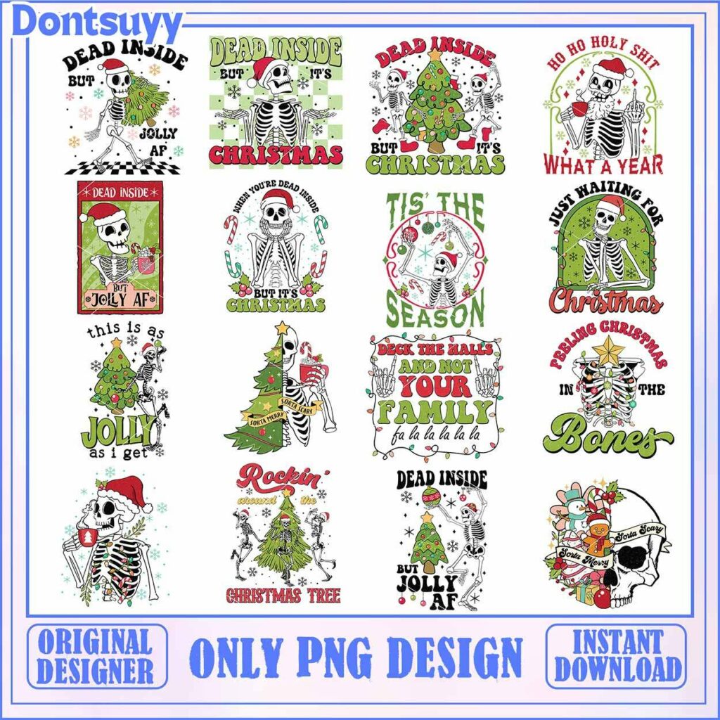 12 Skeleton Christmas PNG Designs - High-quality SVG and PNG files for ...
